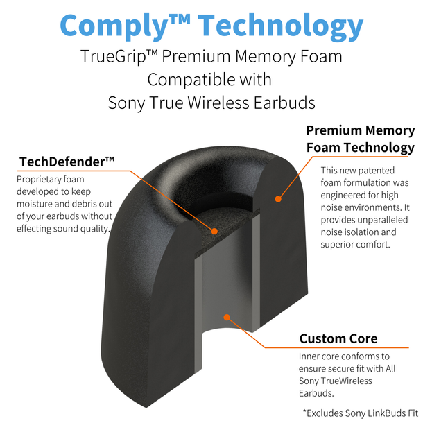 Comply Foam NEW TrueGrip™ Premium Ear Tips for Sony True Wireless Earb